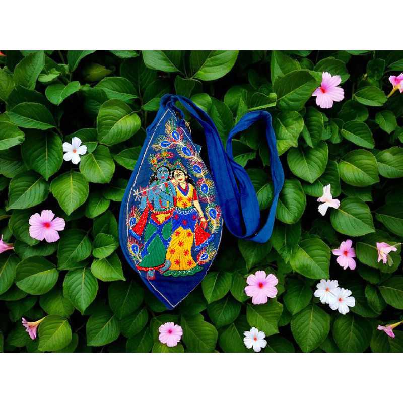Buy Multi-Color Krishna Bead Bag | ISKCON Mayapur Japa Bag Color Blue